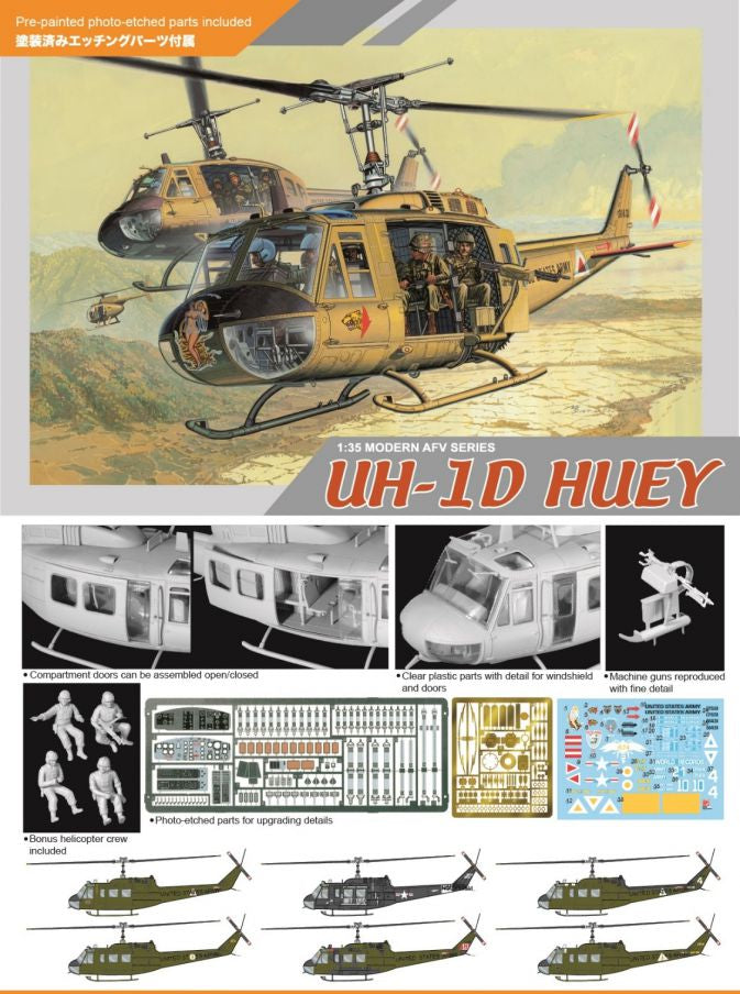 Dragon 1/35 UH-1D Huey Plastic Model Kit Aus Decals | Hobbyco - Est.1935