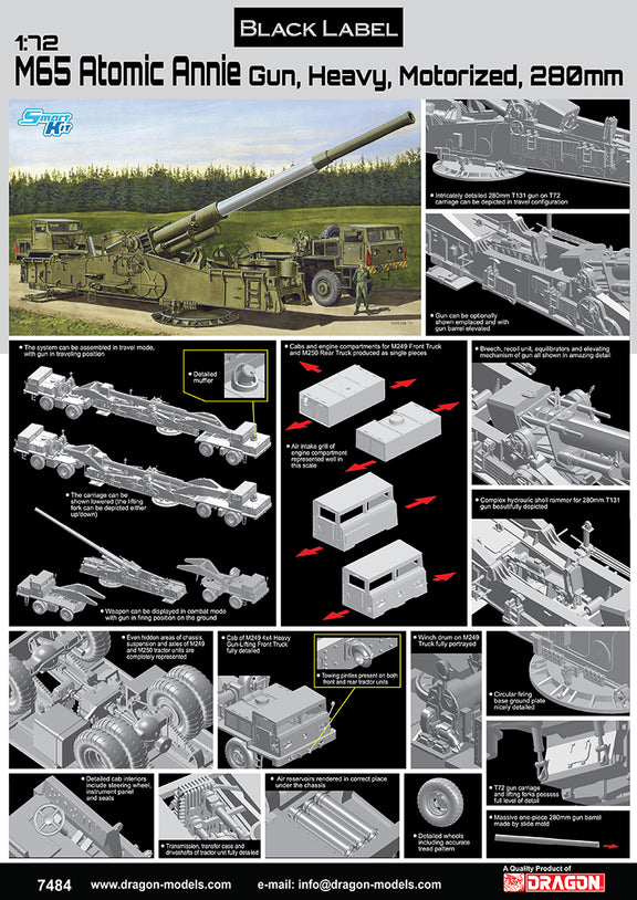 Dragon Models 1/72 M65 Atomic Annie Gun Heavy Motorized 280mm Plastic ...