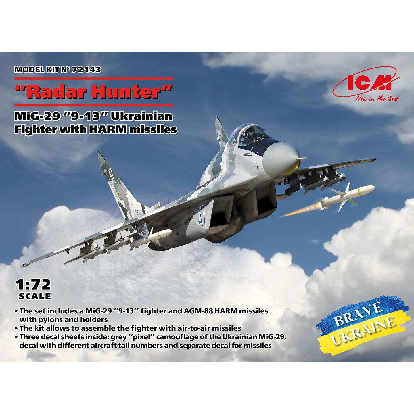 ICM 1/72 Radar Hunter' MiG-29 '9-13' Ukrainian Fighter with HARM ...