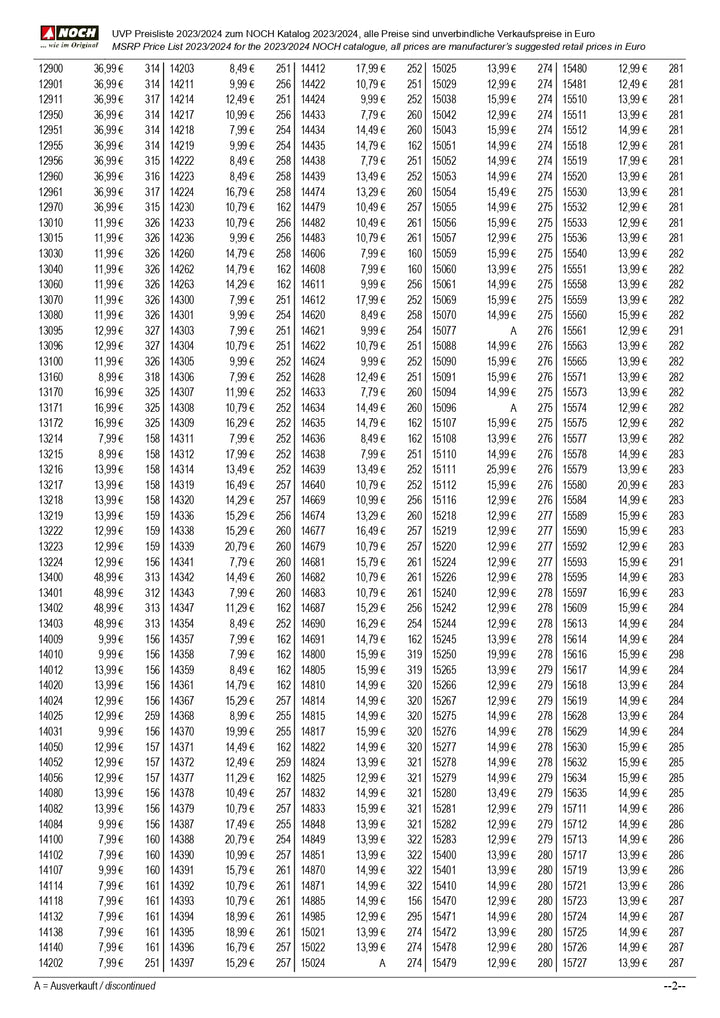 MSRP List for NOCH Catalogue 2023/2024
