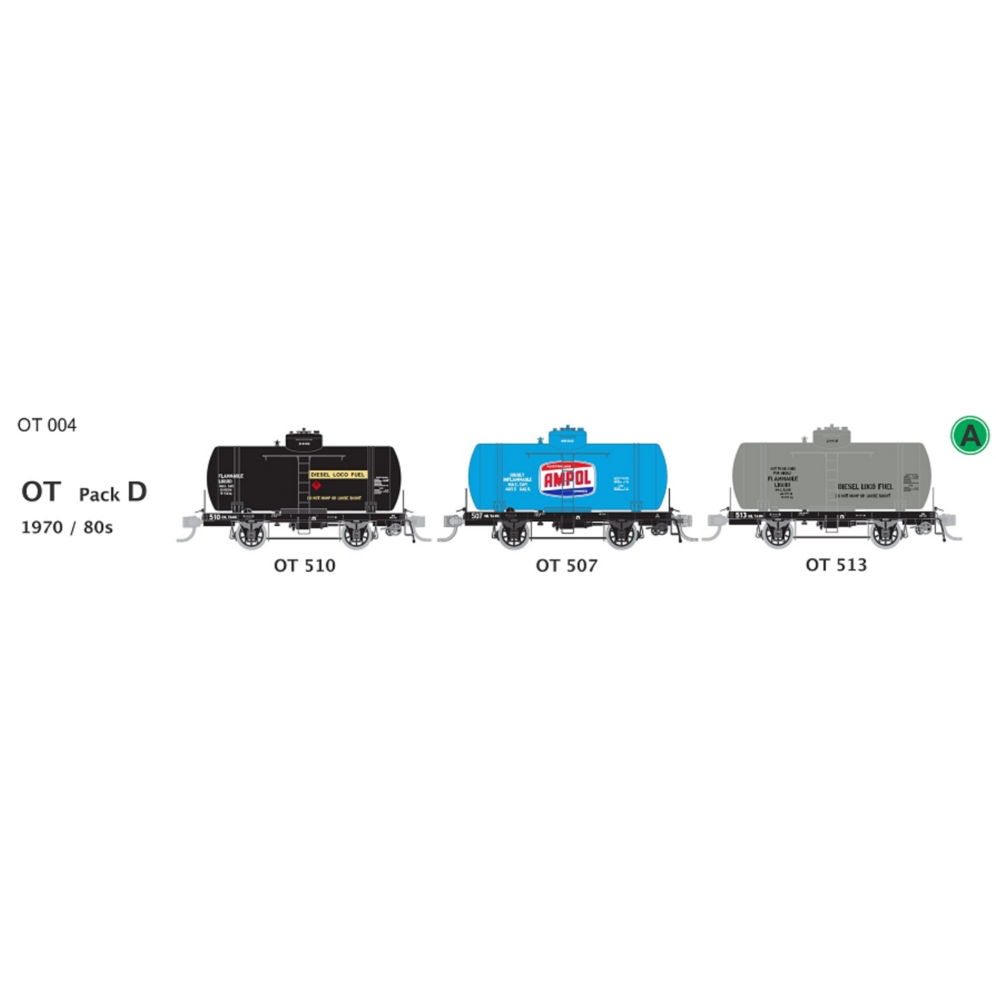 SDS Models HO VR 4 Wheel Oil Tankers Pack D Loco OT510Ampol OT507Loco OT513