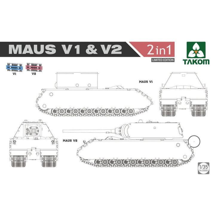 Takom 2050X 1/35 WWII Maus V1 and V2 2 in 1 (Limited Edition) Plastic ...
